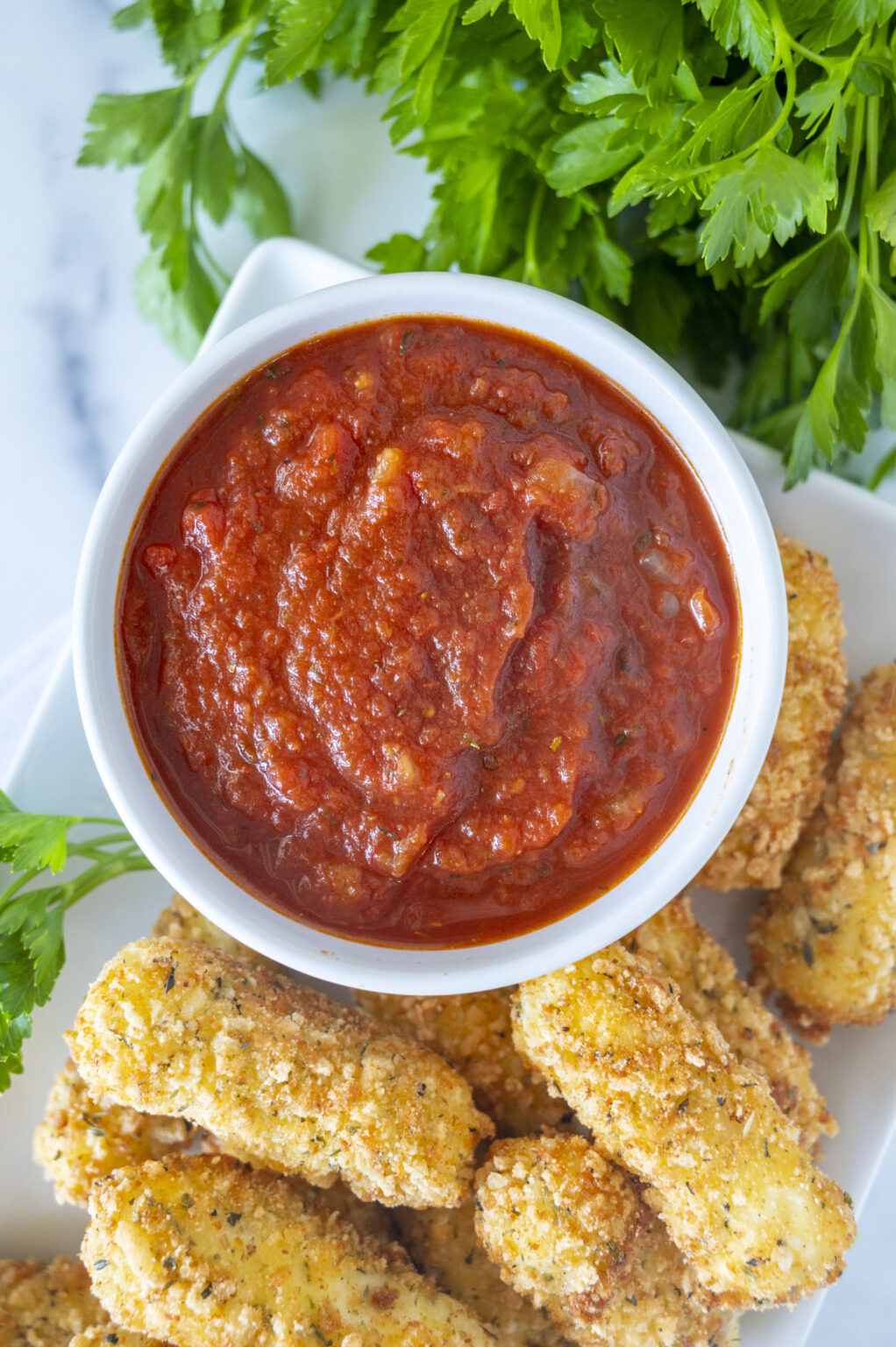 Gluten-Free Mozzarella Sticks with Roasted Red Pepper Marinara